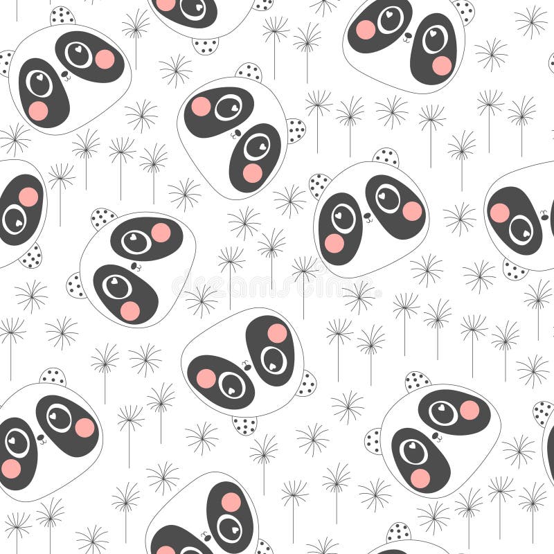 Seamless Pattern with Cute Pandas Faces Stock Vector - Illustration of ...