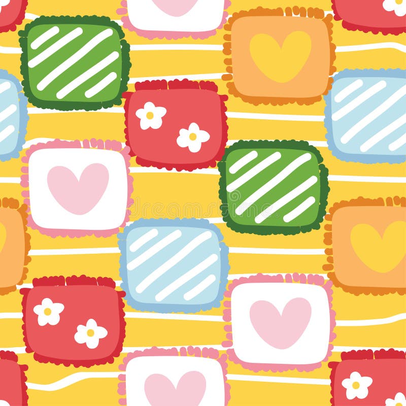 Seamless Pattern of Cute Patchwork Blanket Background.Bedsheet Stock ...