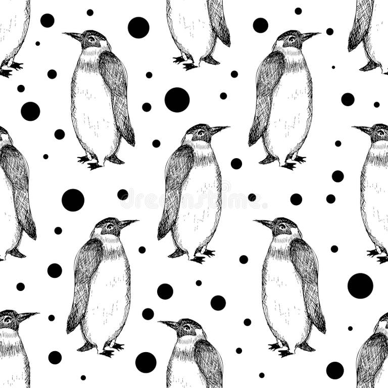 Seamless Pattern with Cute Penguins. Stock Vector - Illustration of ...