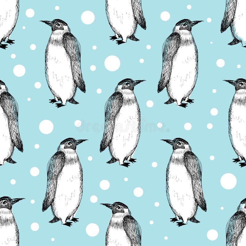 Seamless Pattern with Cute Penguins. Stock Vector - Illustration of ...