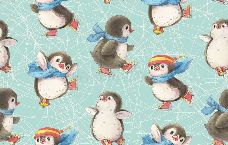Seamless Pattern with Cute Penguins Stock Illustration - Illustration ...