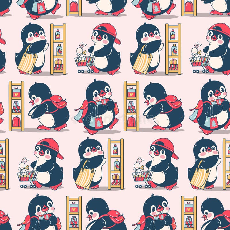 Penguins Cartoon Shopping Stock Illustrations – 31 Penguins Cartoon ...