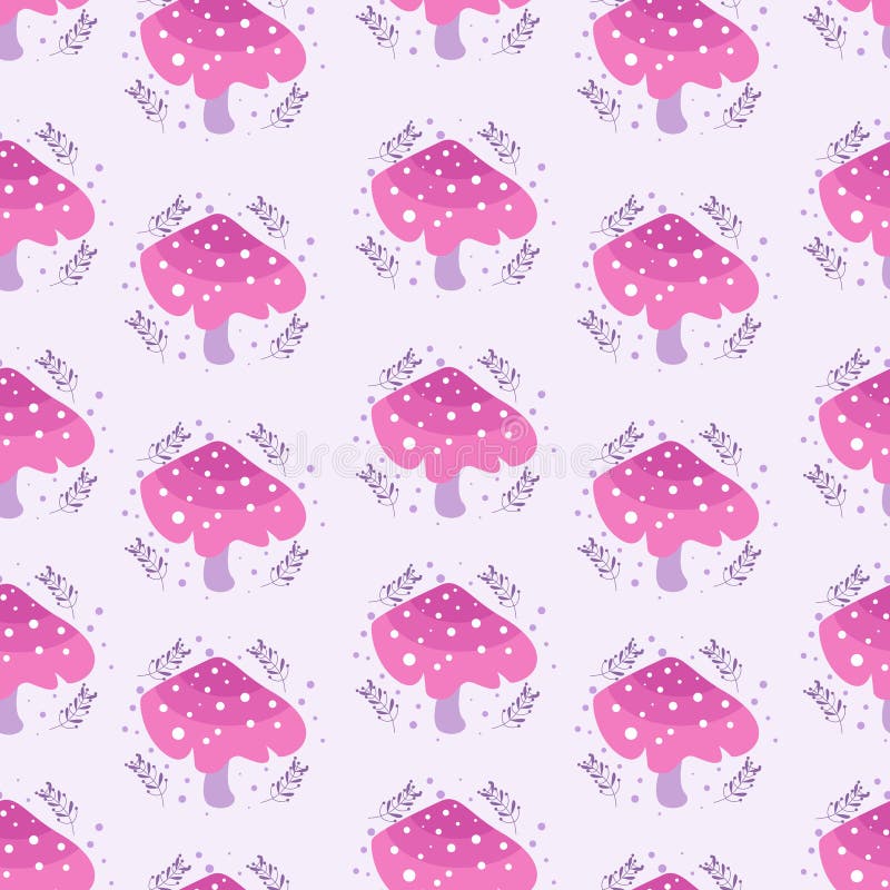 Seamless Pattern with Cute Pink Mushroom in Cartoon Style Suitable for ...