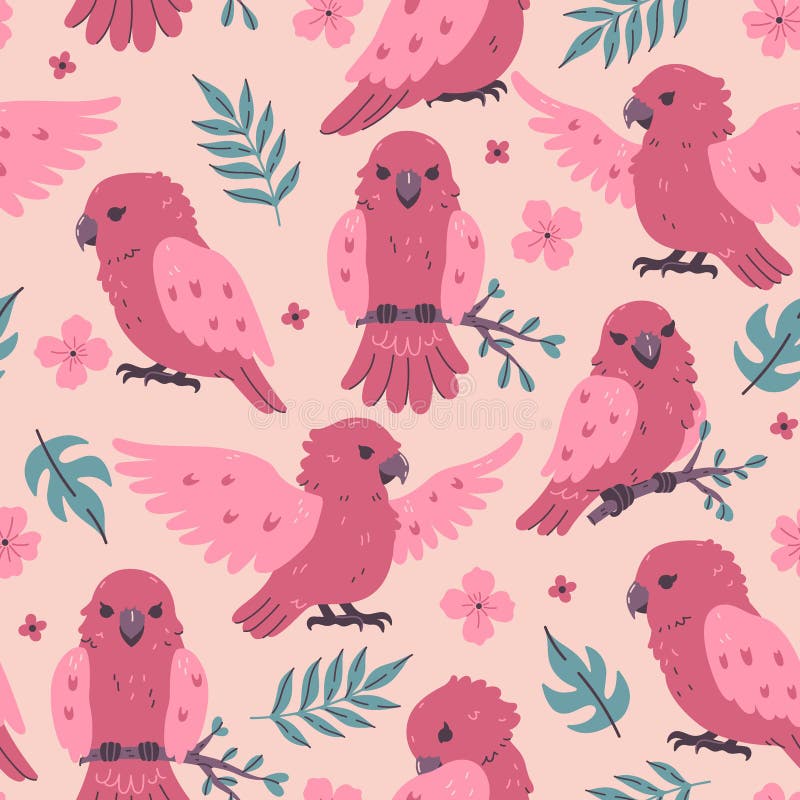 Seamless Pattern of Cute Pink Parrots. Vector Graphics Stock Vector ...