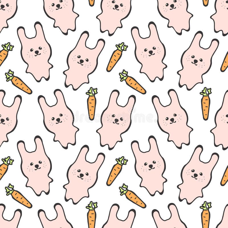 Seamless Pattern with Cute Pink Rabbit or Bunny with Carrot Stock ...
