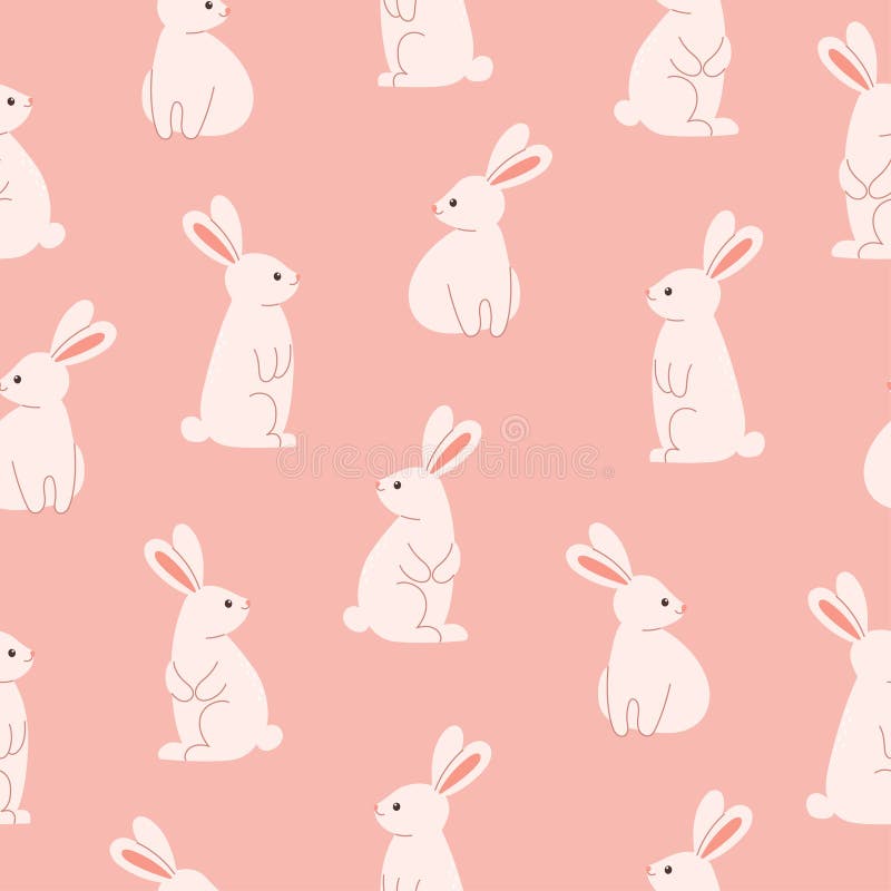 Seamless Pattern with Cute Pink Rabbits on Pink Background. Template ...