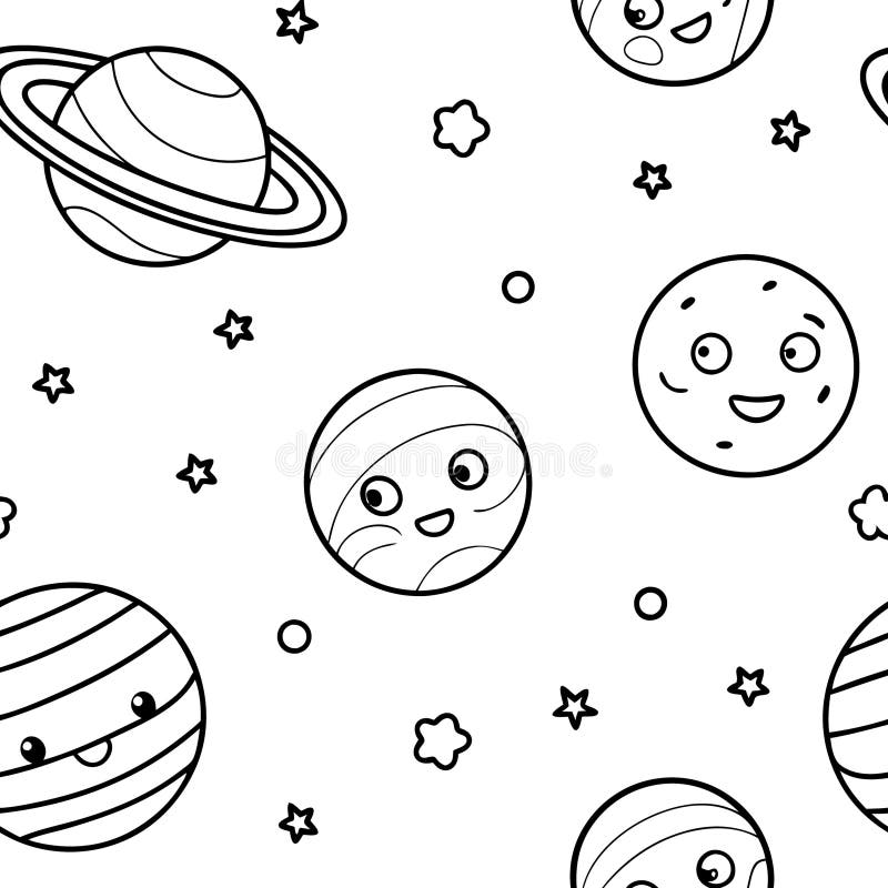 Seamless Pattern of Cute Planets with Stars and Rings on a White ...
