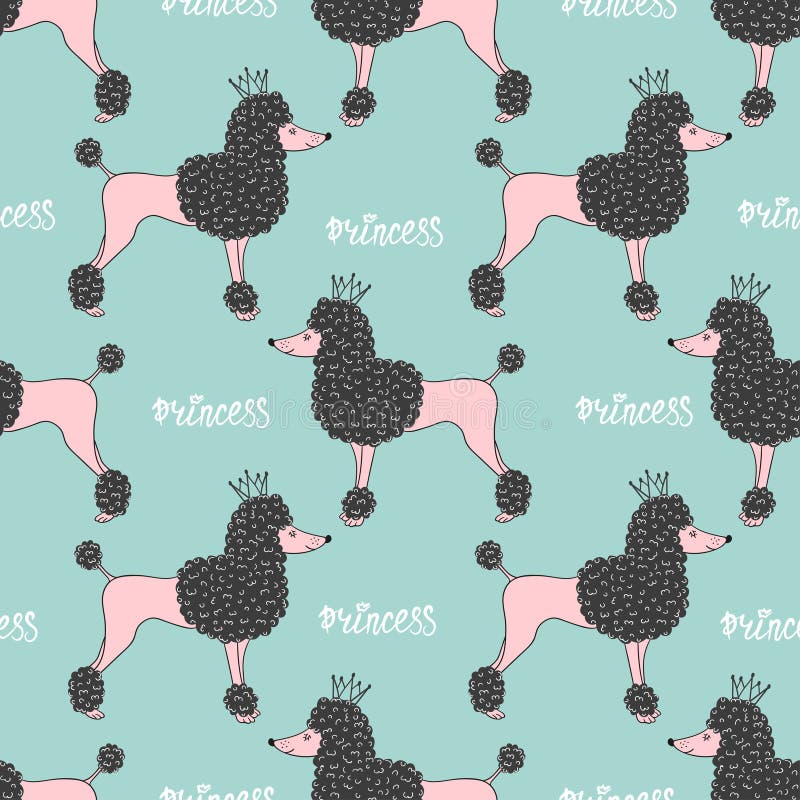 Seamless Pattern with Cute Poodle Dog. Vector Princess Background Stock ...