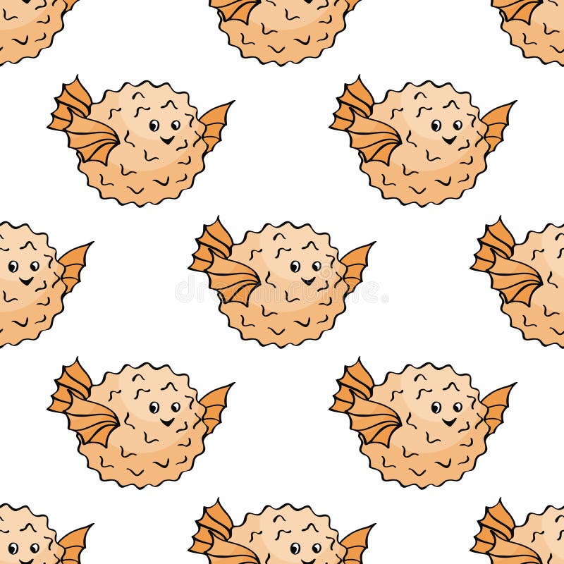 Seamless Pattern with Cute Puffer Fish in Doodle Style Stock Vector ...