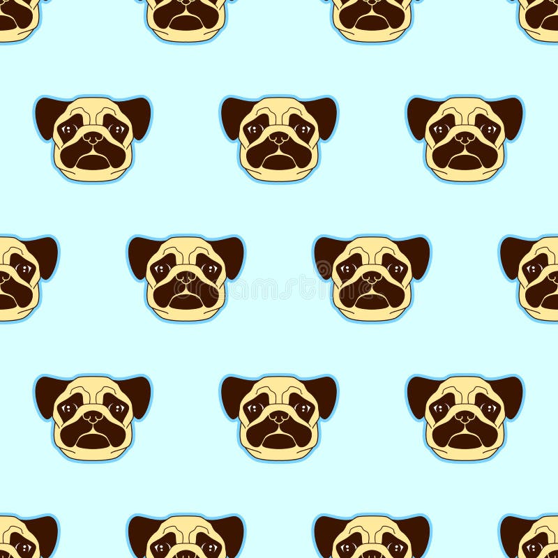 Seamless Pattern with Cute Pug Dog Heads. Texture for Wallpapers Stock ...