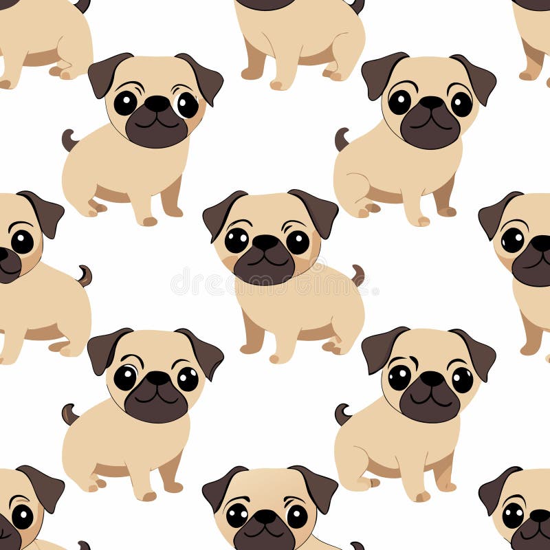 Seamless Pattern with Cute Pugs on a White Background. (1 Stock ...