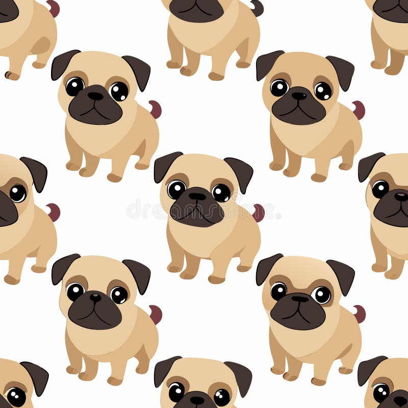 Seamless Pattern with Cute Pugs on a White Background Stock Vector ...