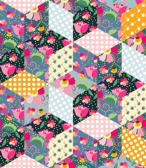 Seamless Pattern of Cute Quilt. Patchwork Design. Stock Vector ...