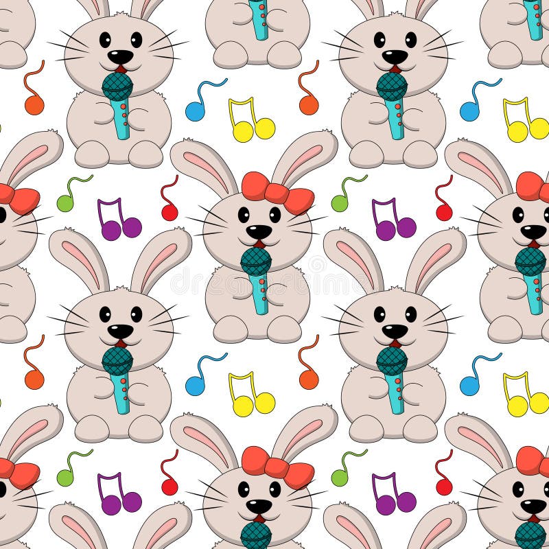 Seamless Pattern with Cute Rabbit with Microphone and Note Stock ...