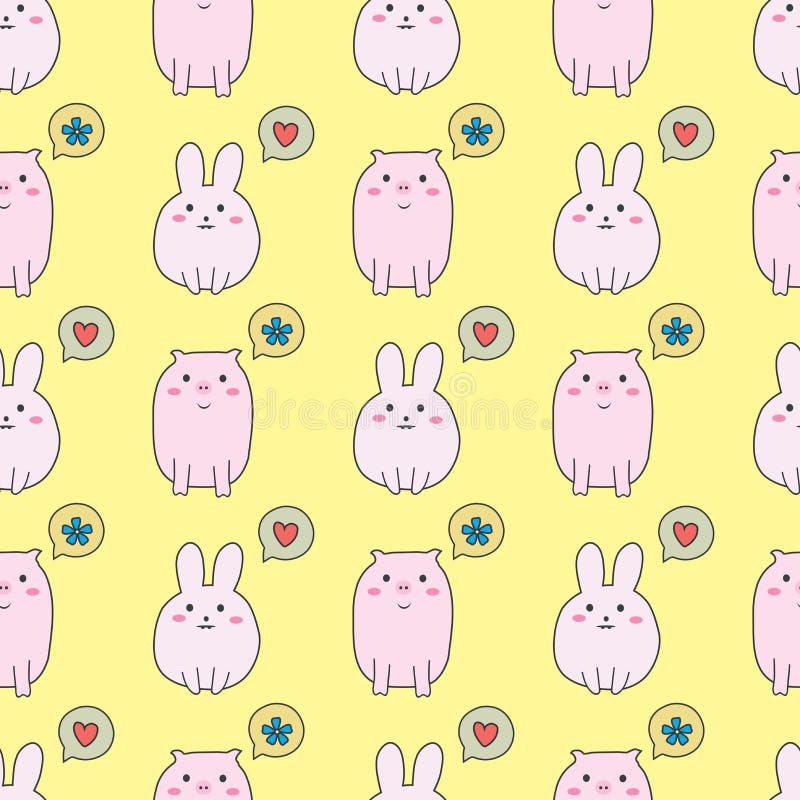 Seamless Pattern with Cute Rabbit and Pig Stock Vector - Illustration ...