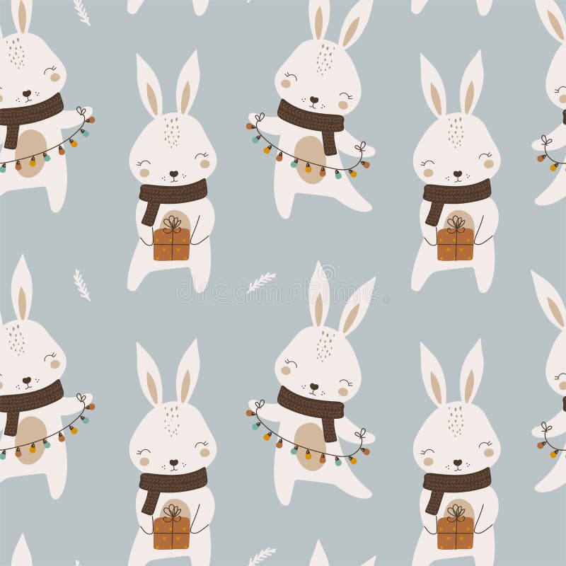 Seamless Pattern with Cute Rabbits. Vector Illustrations Stock Vector ...