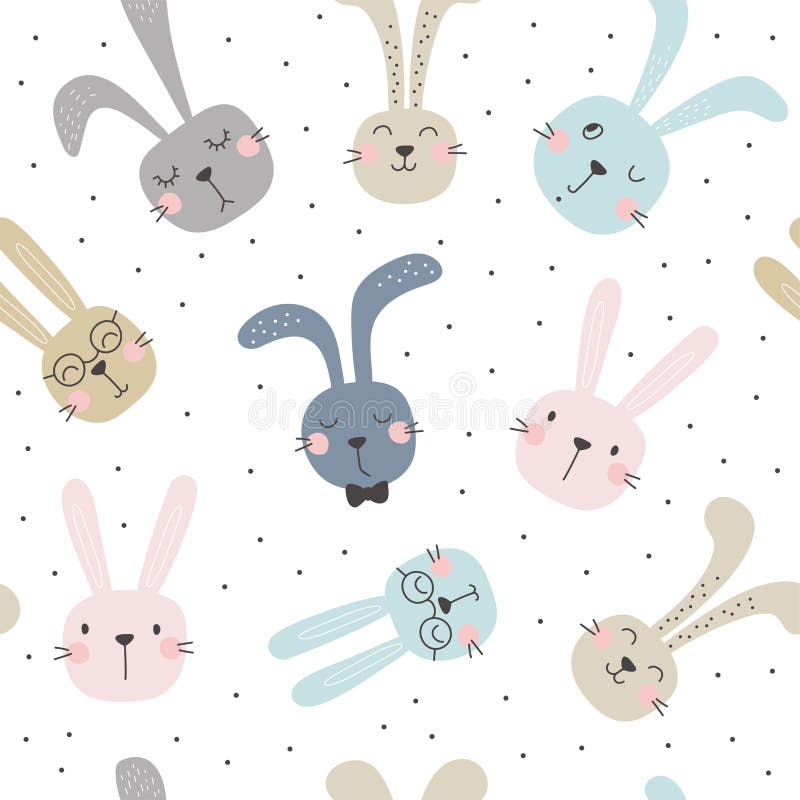 Seamless Pattern with Cute Rabbits. Vector Illustrations Stock Vector ...