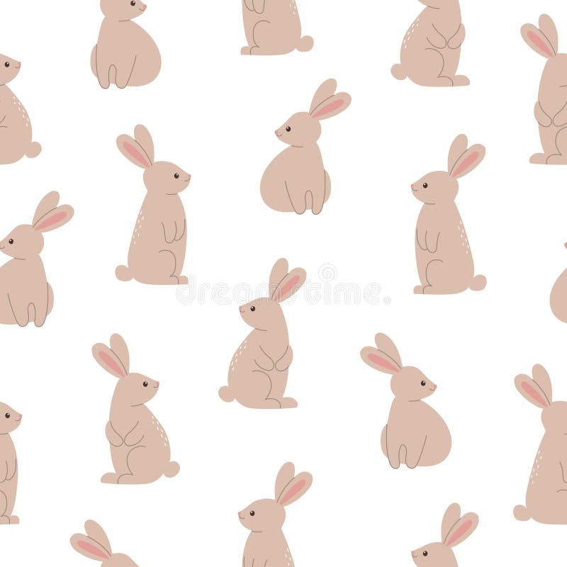 Seamless Pattern with Cute Rabbits on White Background. Template for ...