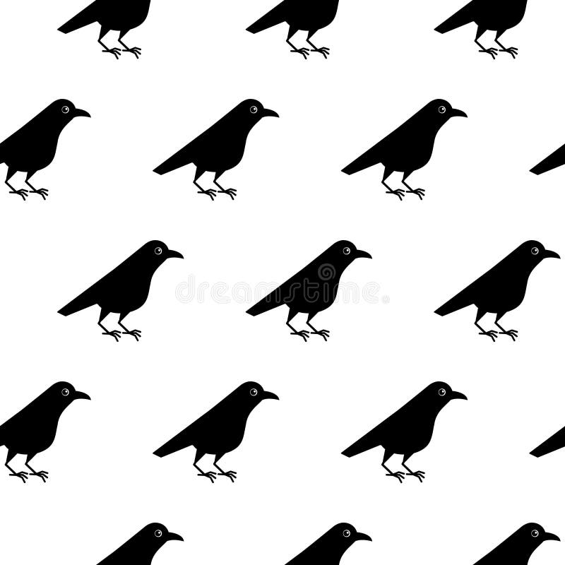 Seamless Pattern of Cute Raven Crow Vector on White Background. Stock ...