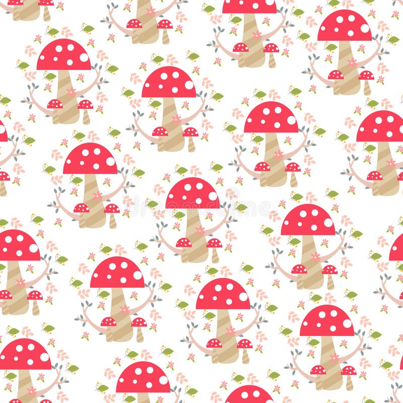 Seamless Pattern with Cute Red Color Mushroom in Cartoon Style Suitable ...