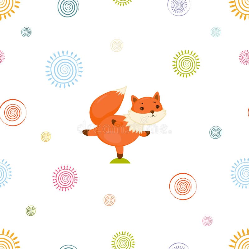 Seamless Pattern with Cute Red Fox Doing Yoga Exercise Stock ...