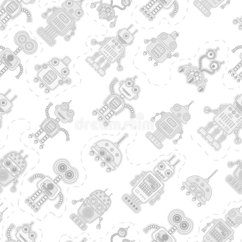Seamless Pattern with Cute Robots Stock Vector - Illustration of ...