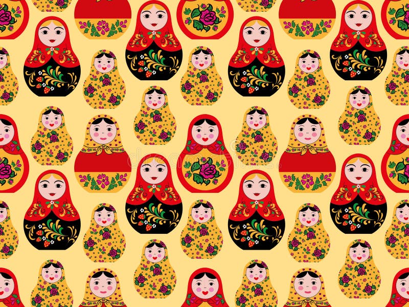 Seamless Pattern With Cute Russian Dolls Stock Illustration ...