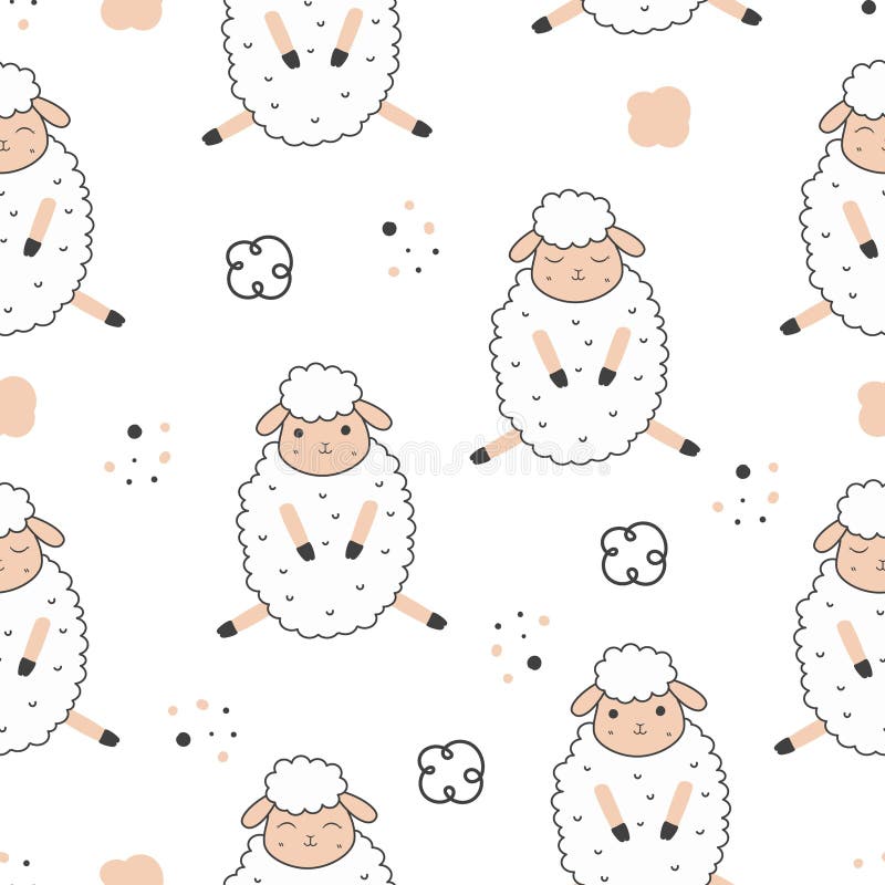 Seamless Pattern with Cute Sheep Stock Vector - Illustration of happy ...