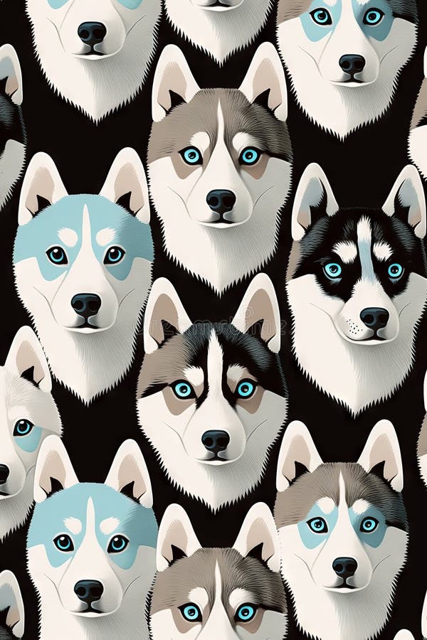 Seamless Pattern with Cute Siberian Husky Dogs. Generative AI ...