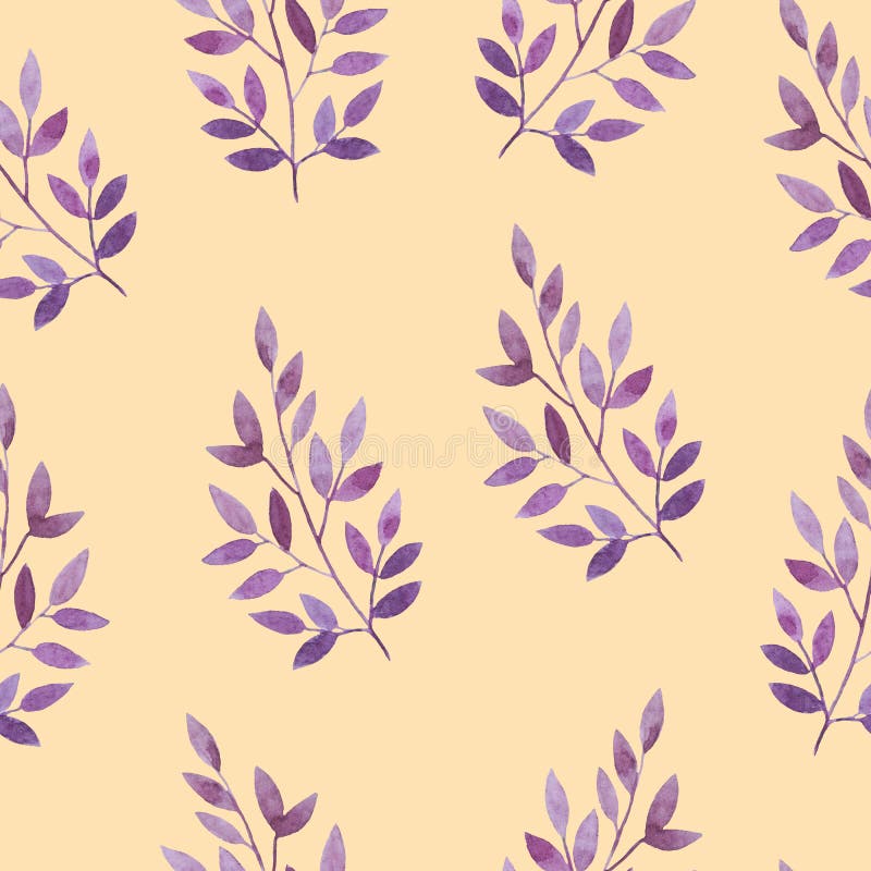 Seamless Pattern with Cute Simple Detailed Branches with Leaves. Stock ...
