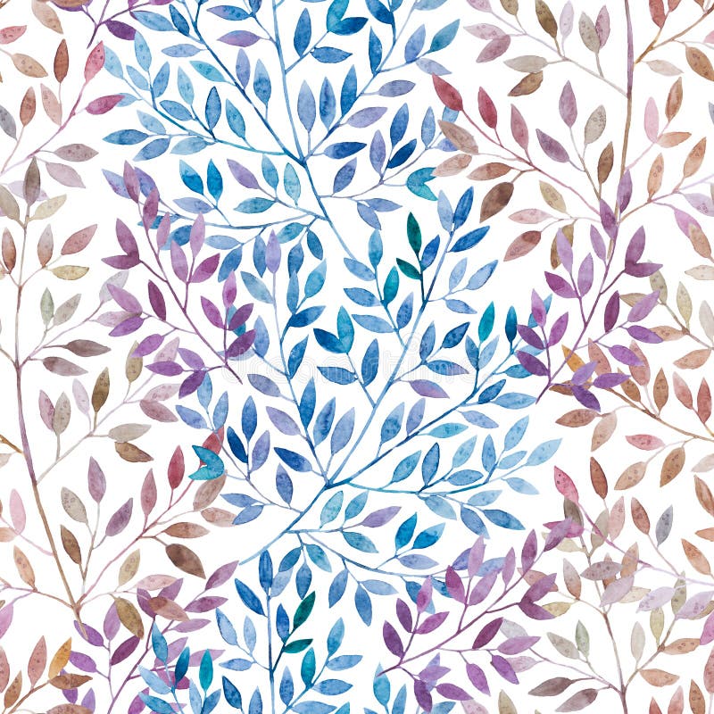 Seamless Pattern with Cute Simple Detailed Branches with Leaves. Stock ...