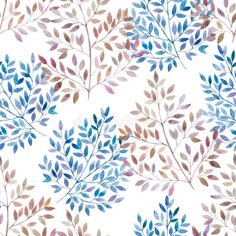 Seamless Pattern with Cute Simple Detailed Branches with Leaves. Stock ...