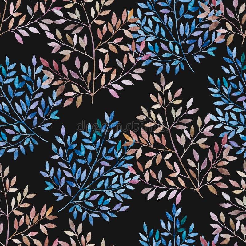 Seamless Pattern with Cute Simple Detailed Branches with Leaves. Stock ...