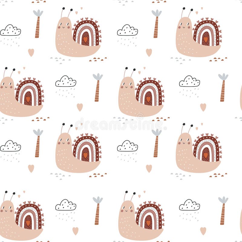 Seamless Pattern with a Cute Snail. Vector Illustration Stock Vector ...