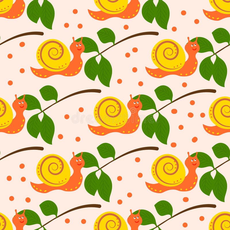 Seamless Pattern of Cute Snails on Pink Background. Vector Cartoon ...