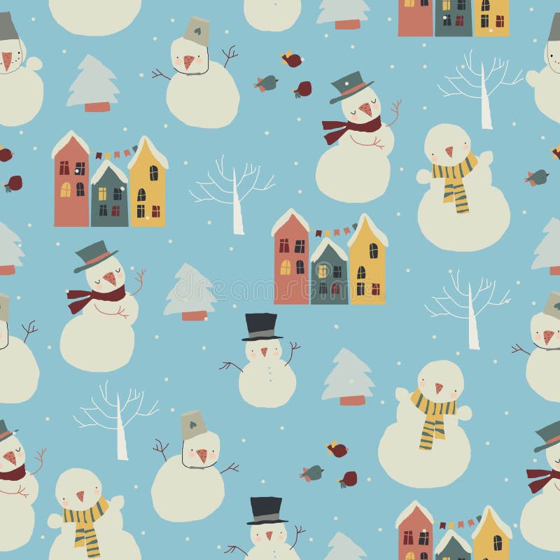 Seamless Pattern of Cute Snowmen Meeting Winter Stock Vector ...