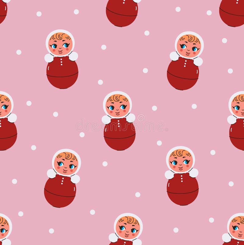 Seamless Pattern of Cute Soviet Tumbler Dolls. Vector Graphics Stock ...