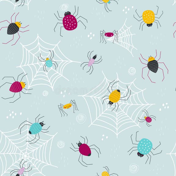 Seamless Pattern with Cute Spiders. Vector Illustrations Stock Vector ...
