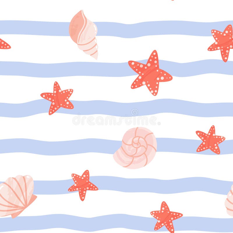 Seamless Pattern with Cute Sea and Ocean Animals, Corals and Shells ...