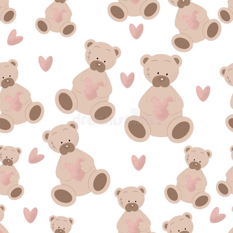 Seamless Pattern Cute Teddy Bear with Hearts Stock Vector ...