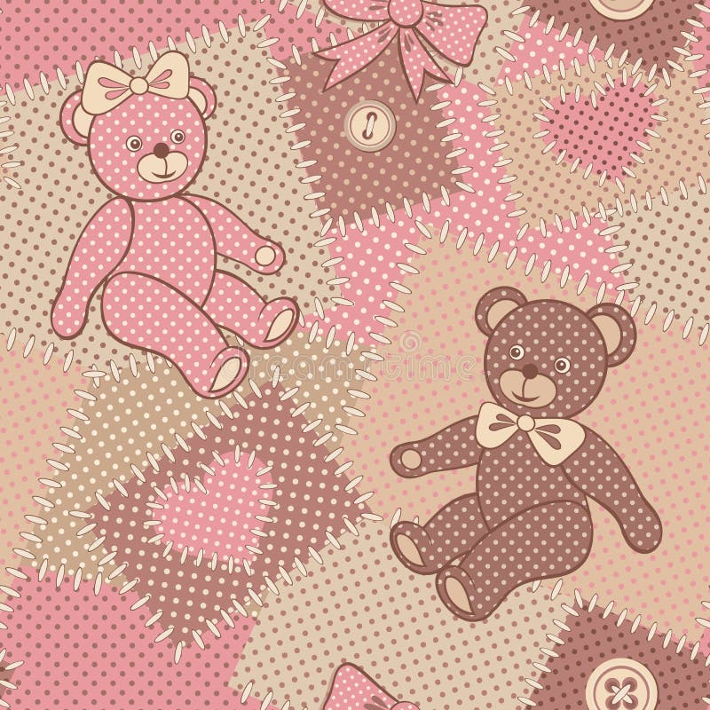 Childish Seamless Pattern with Teddy Bear Stock Vector - Illustration ...