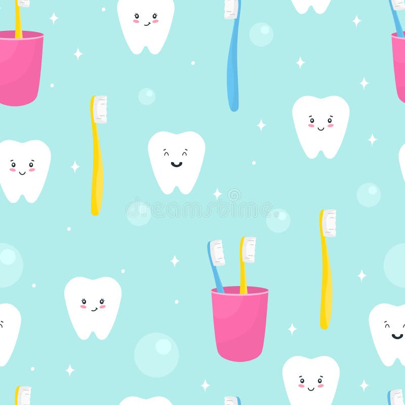 Seamless Pattern with Cute Teeth, Toothbrush. Vector Stock Vector ...