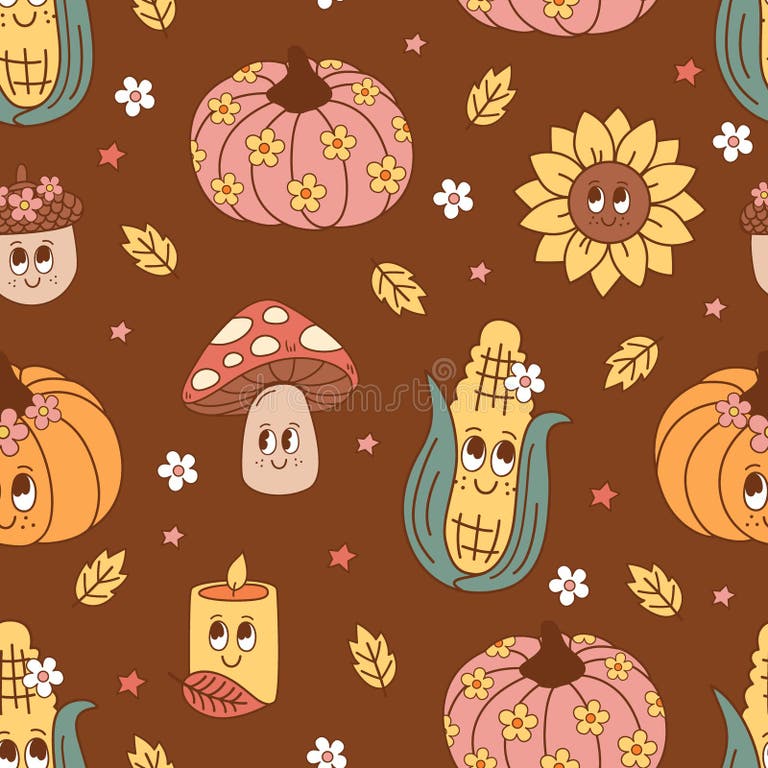 Seamless Pattern with Cute Cute Thanksgiving Elements Stock ...