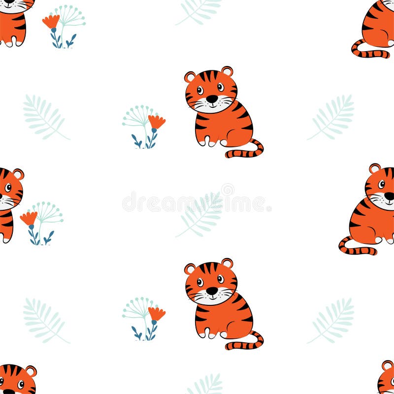 Seamless Pattern Cute Tiger, Funny Baby Print on Clothes Stock ...