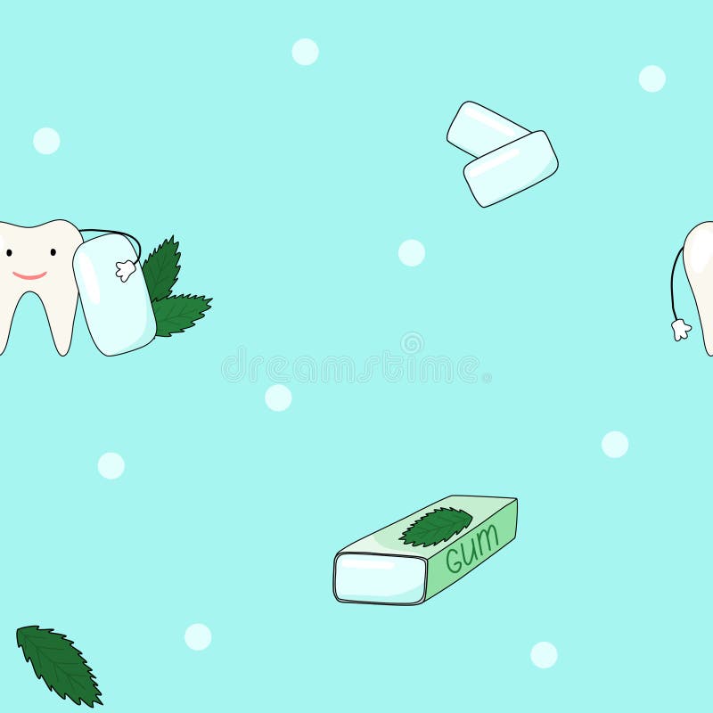 Cute Tooth Character with Mint Chewing Gum Pad, Doodle Style Flat ...