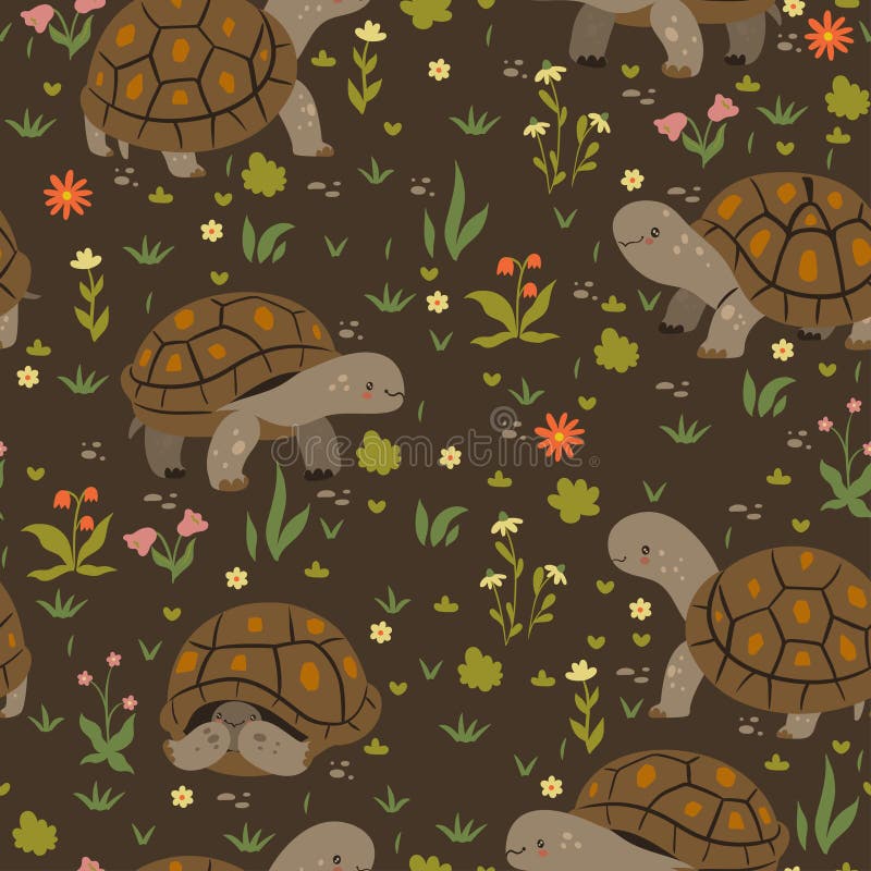 Seamless Pattern with Cute Turtles. Vector Graphics Stock Vector ...