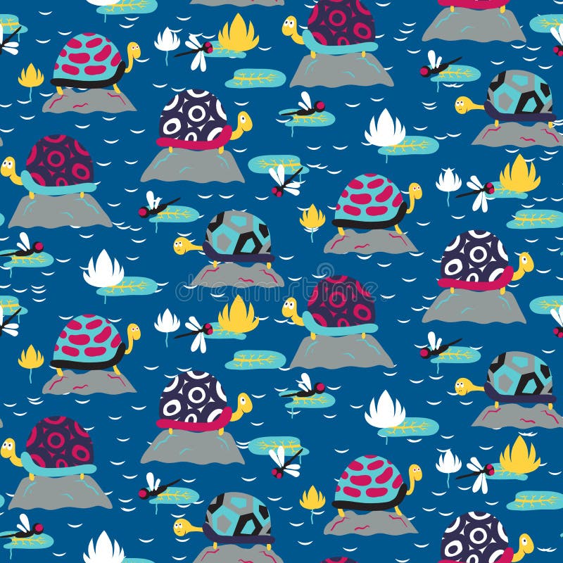 Seamless Pattern with Cute Turtles Stock Illustration - Illustration of ...