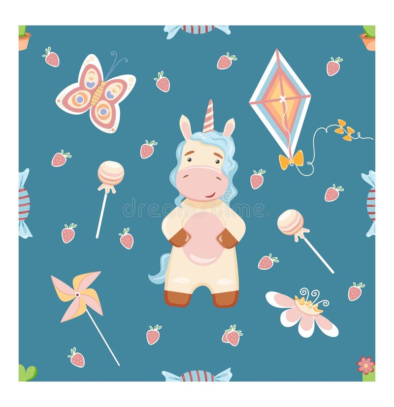 Seamless Pattern with Cute Unicorn. Vector Illustration. Perfect for ...