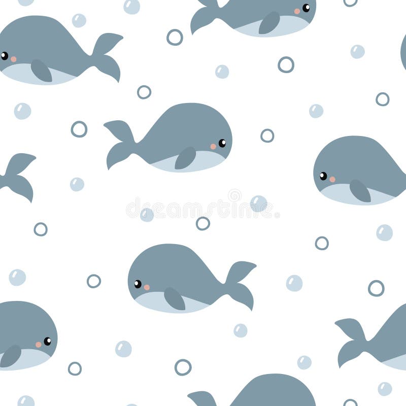 Seamless Pattern with Cute Whale. Vector Illustration Isolated on White ...