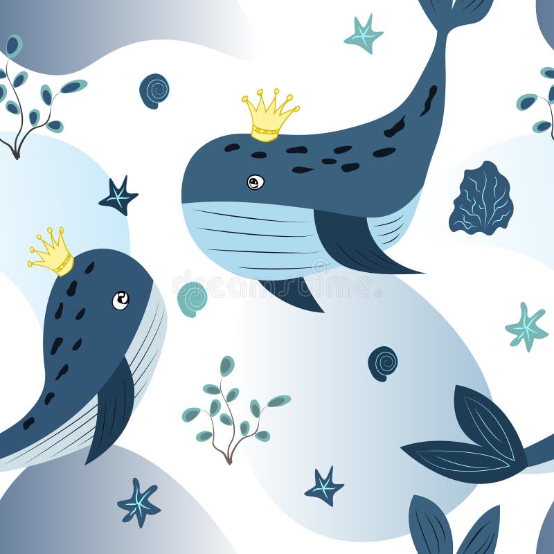 Seamless Pattern with Cute Whales Stock Vector - Illustration of kids ...